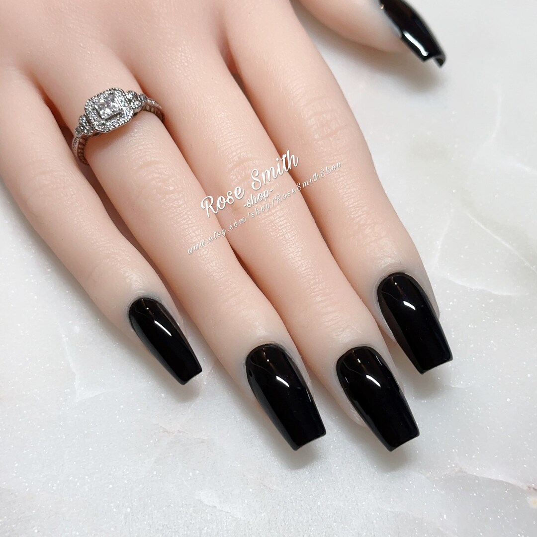 Jet Black Press on Nails - Etsy