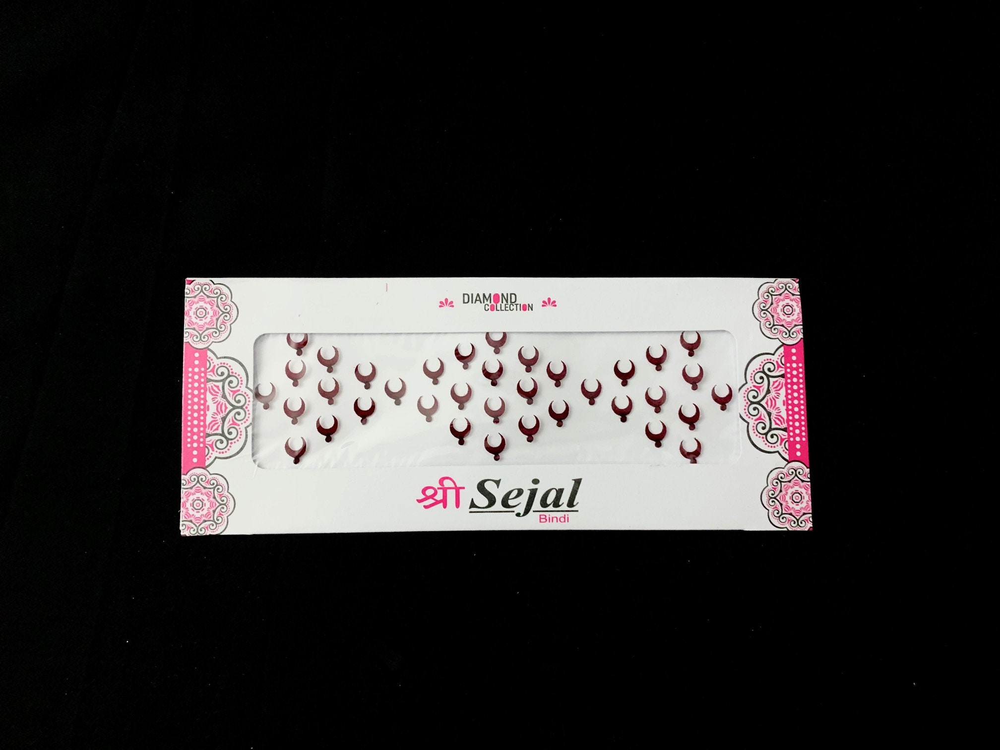 Half Moon Bindis, Maroon Velvet Self Adhesive Temporary Forehead Tattoo ...