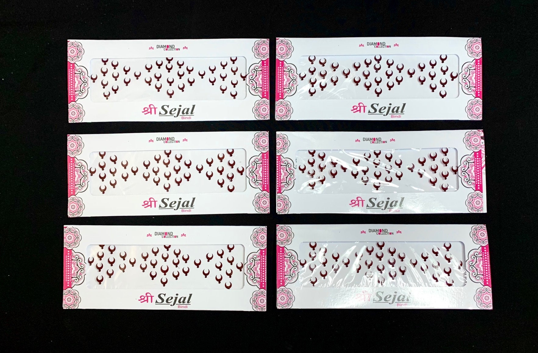 Half Moon Bindis, Maroon Velvet Self Adhesive Temporary Forehead Tattoo ...