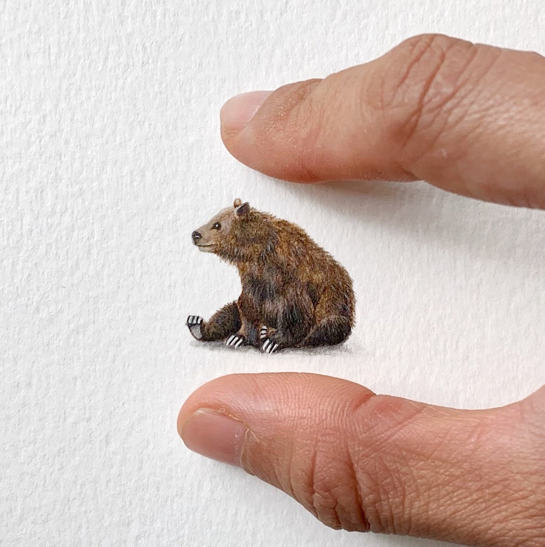 Brown Bear, Miniature Painting, Tiny Art, Grizzly Bear, Original ...