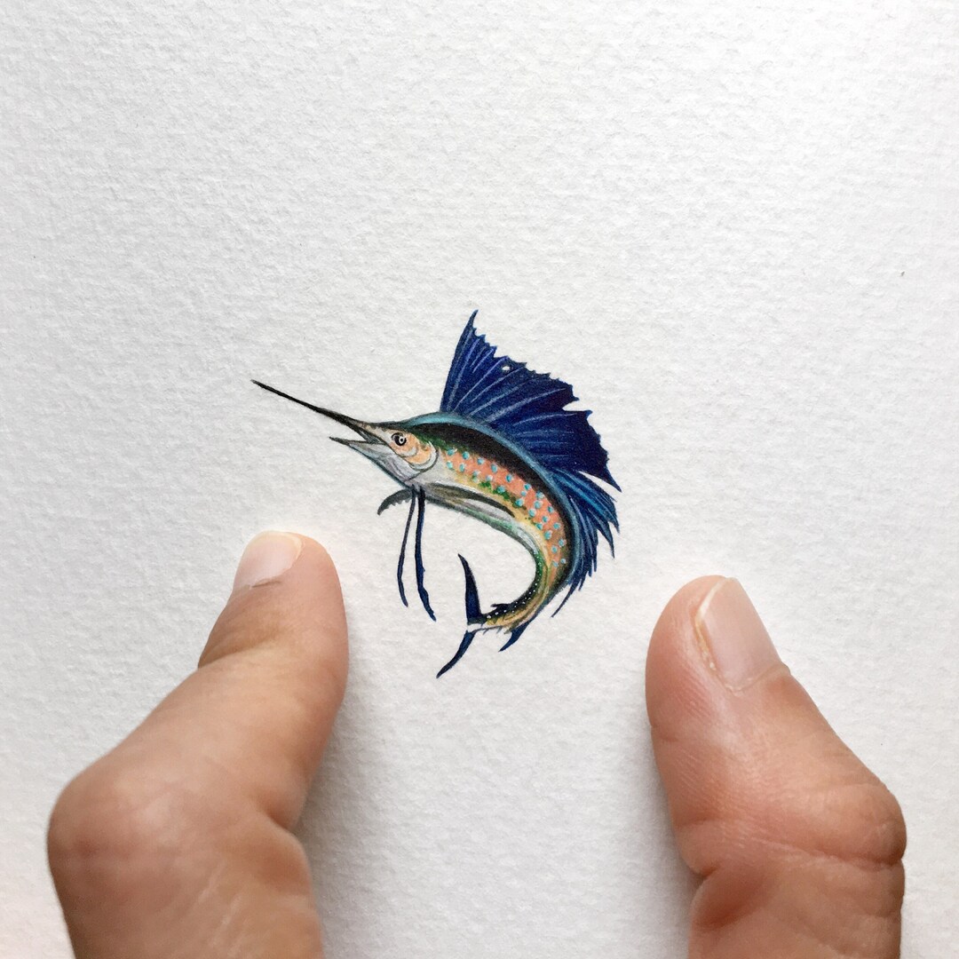 Sailfish, Watercolour Painting, Tiny Art, Wildlife, Marine Life - Etsy