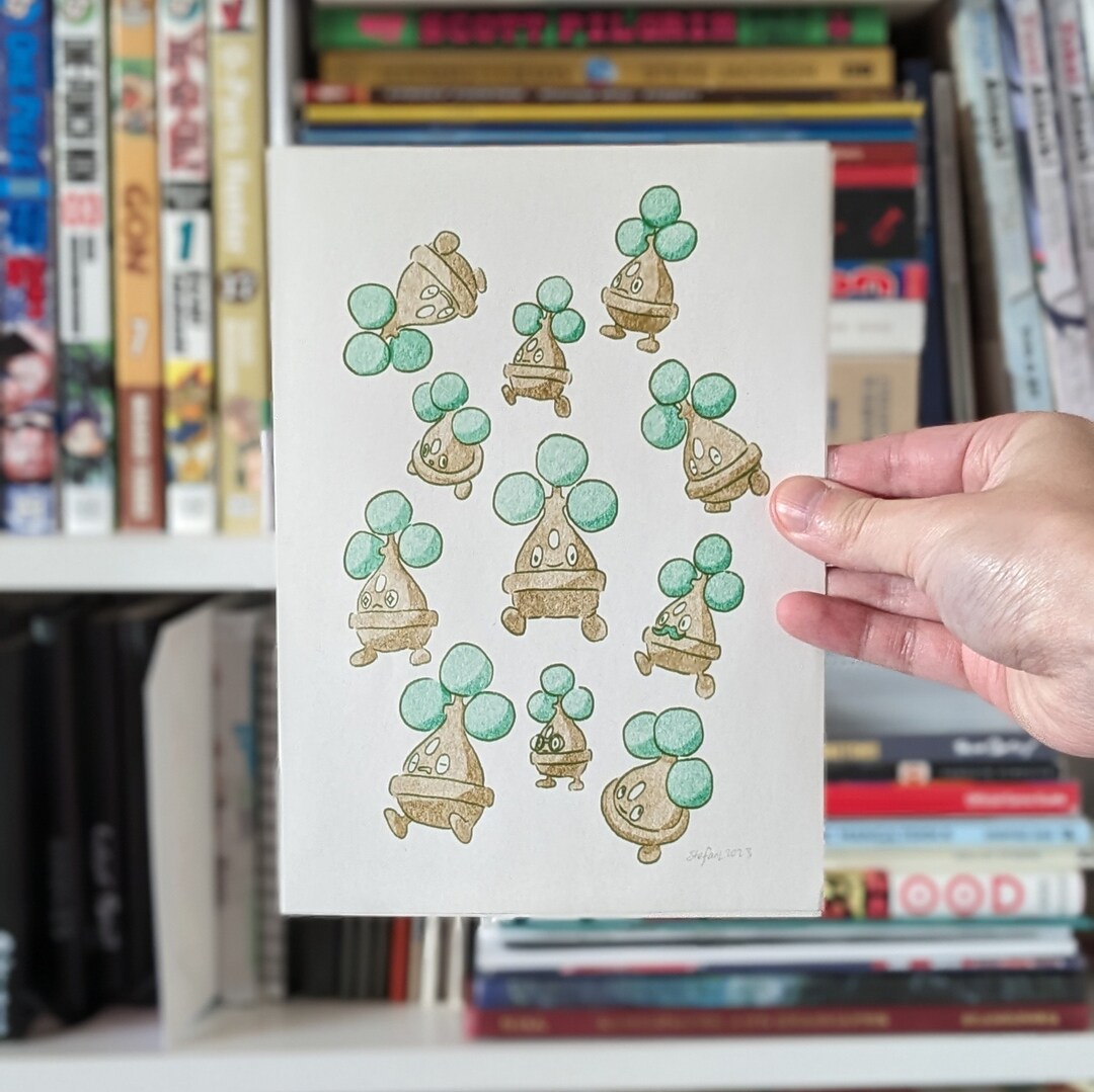 Pokemon Bonsly Risograph. A5 Cute Leafy Bonsai Tree - Etsy