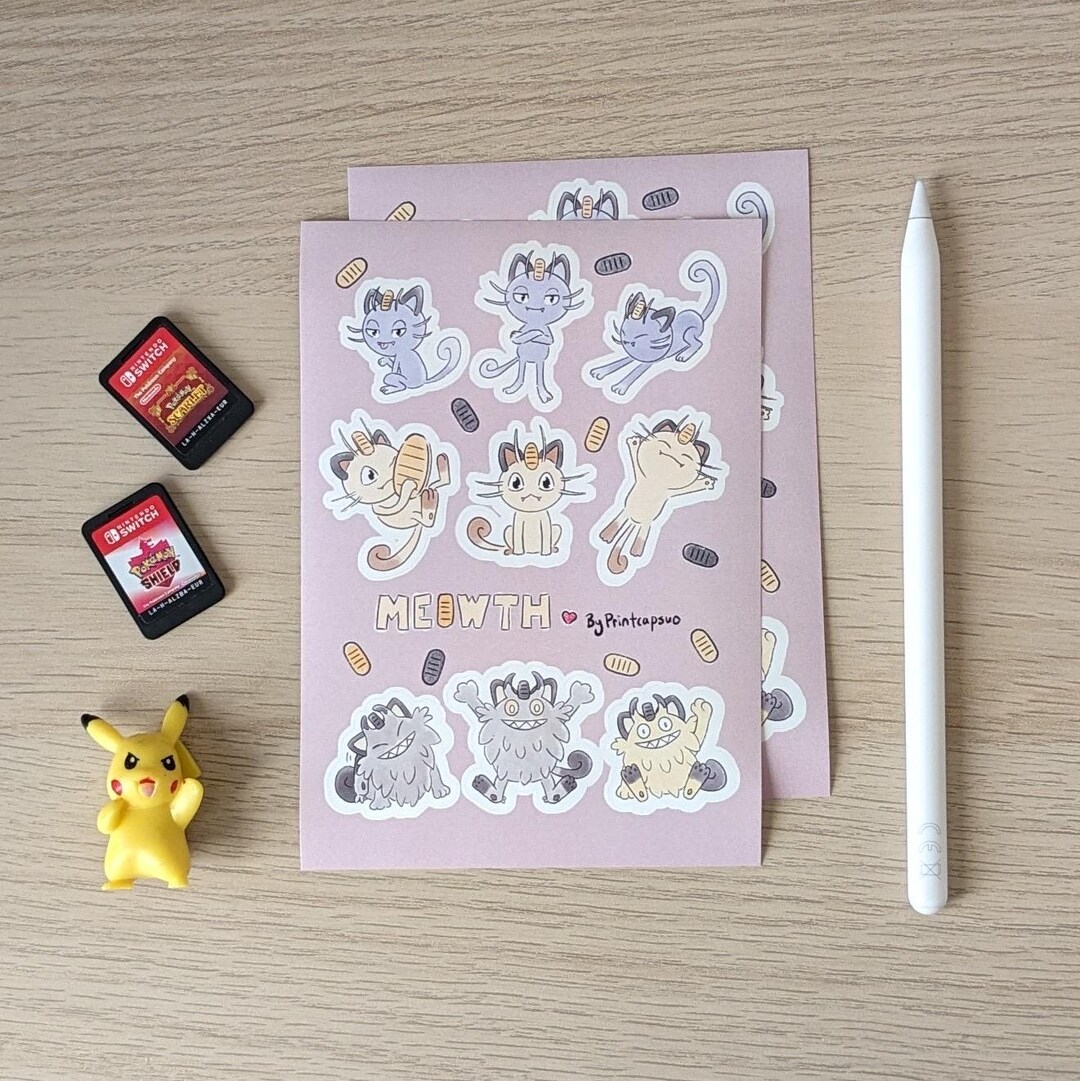 Pokemon Meowth Sticker Sheet for Journals and Gifts. Cats. Different ...