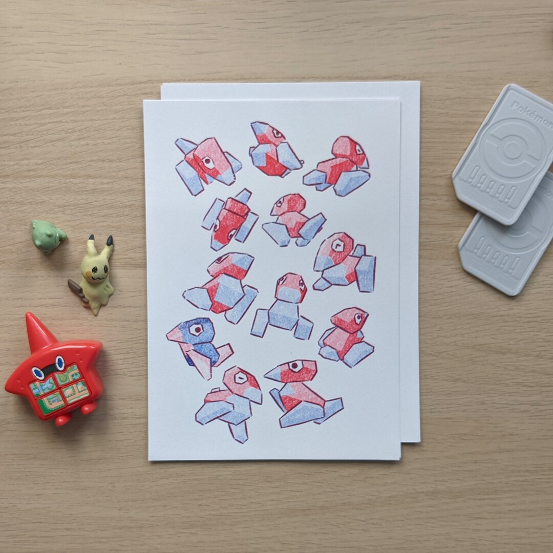 Pokemon Porygon Risograph. A5 Cute Geometric Illustration Art - Etsy