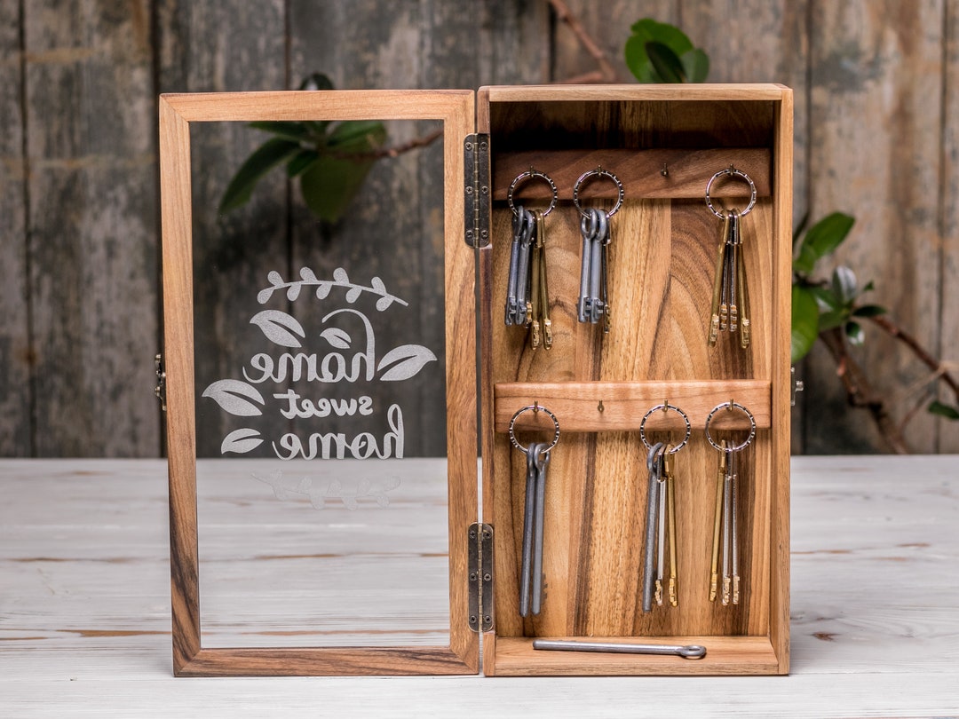 Wall-mounted Key Holder Wooden Key Box Wood Wall Key Box Engraved Key ...