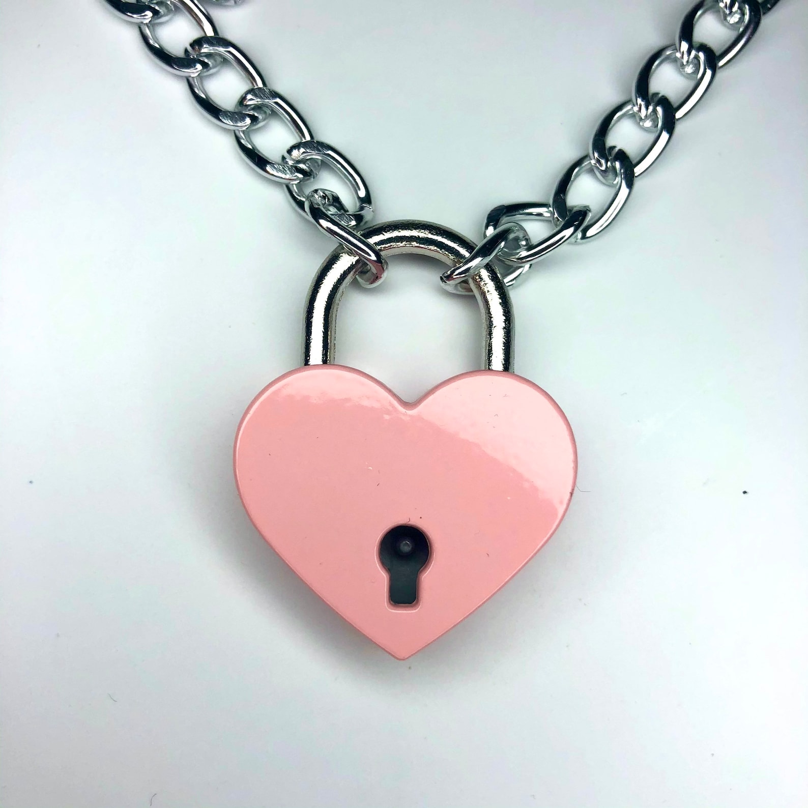 Pink Heart Lock Chain Choker Collar Egirl Alt Collar Kitten | Etsy