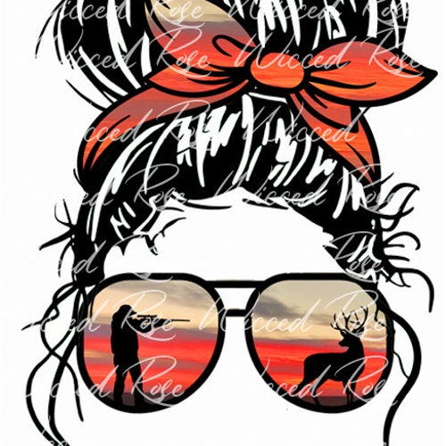 Messy Bun Hunting Life PNG Wooded Camo huntinglife - Etsy