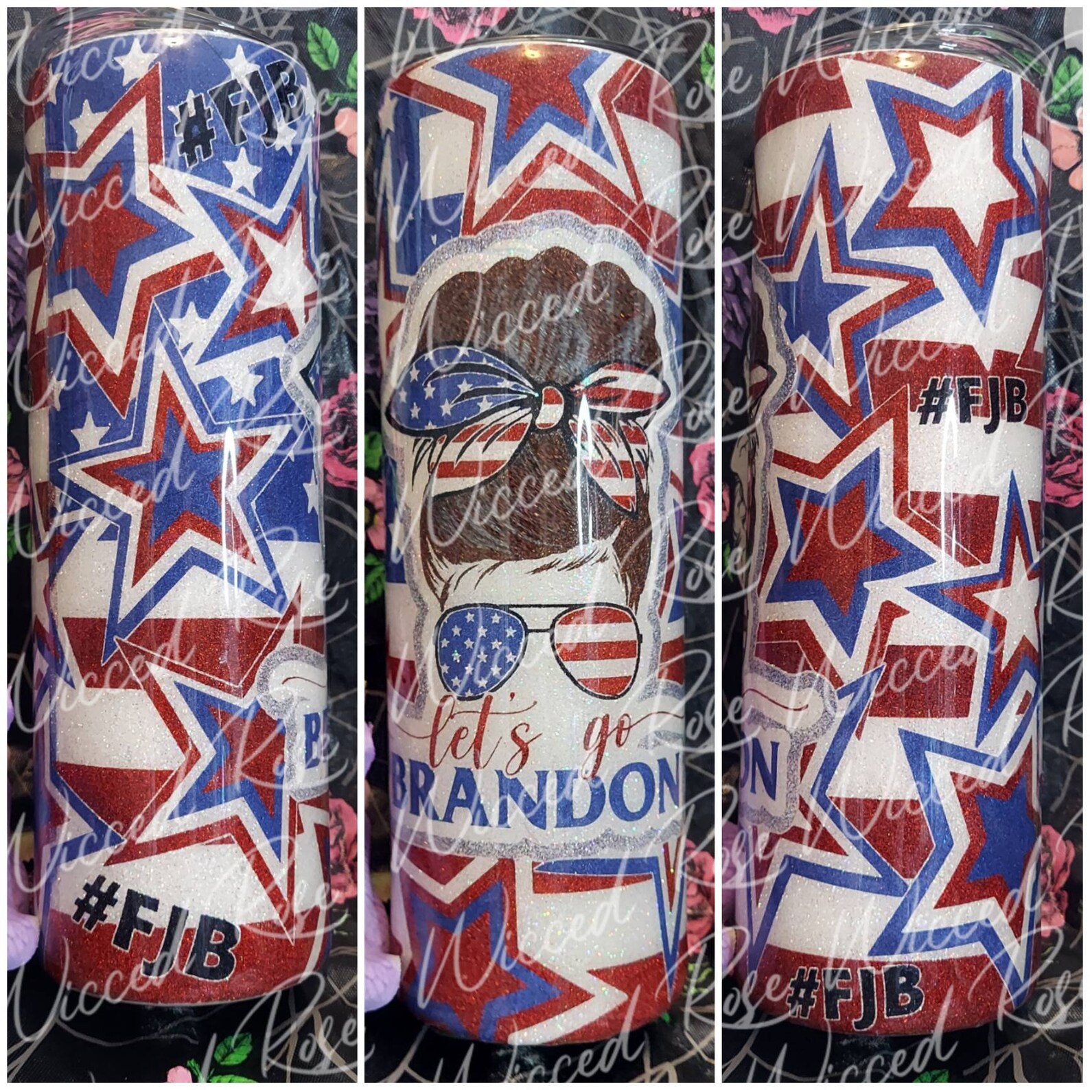 Let's Go Brandon Messy Bun #FJB With Flag Burst Tumbler Wrap - Etsy