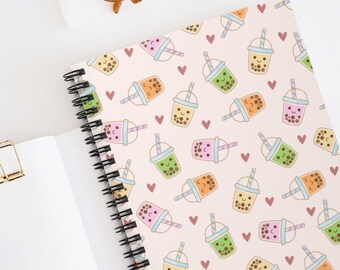 Boba Tea Notebook, Bubble Milk Tea Spiral Notebook, Kawaii Notebook ...