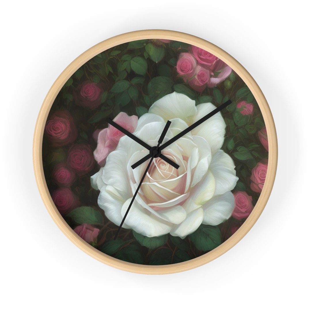 Pink & White Roses Wall Clock - Etsy