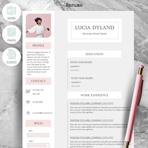 Pink & Grey Simple Resume Template for Word, Pages, Google Docs - Etsy