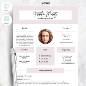 Pink Resume Template for Word & Pages Modern and Creative CV Template ...