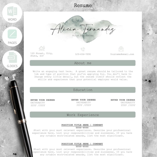 Watercolor Creative Resume Template - Etsy