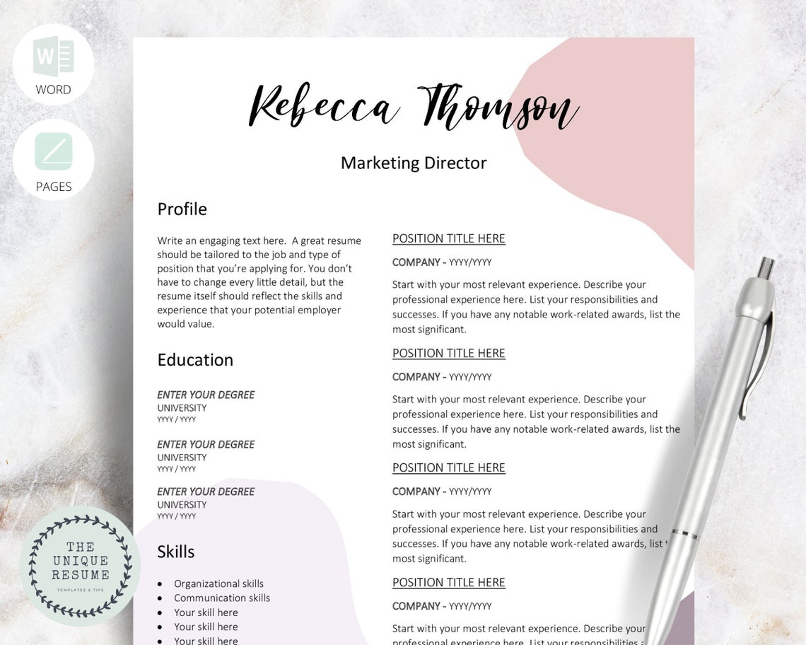 Creative & Geometric Resume Template for Word, MAC Pages CV Template ...