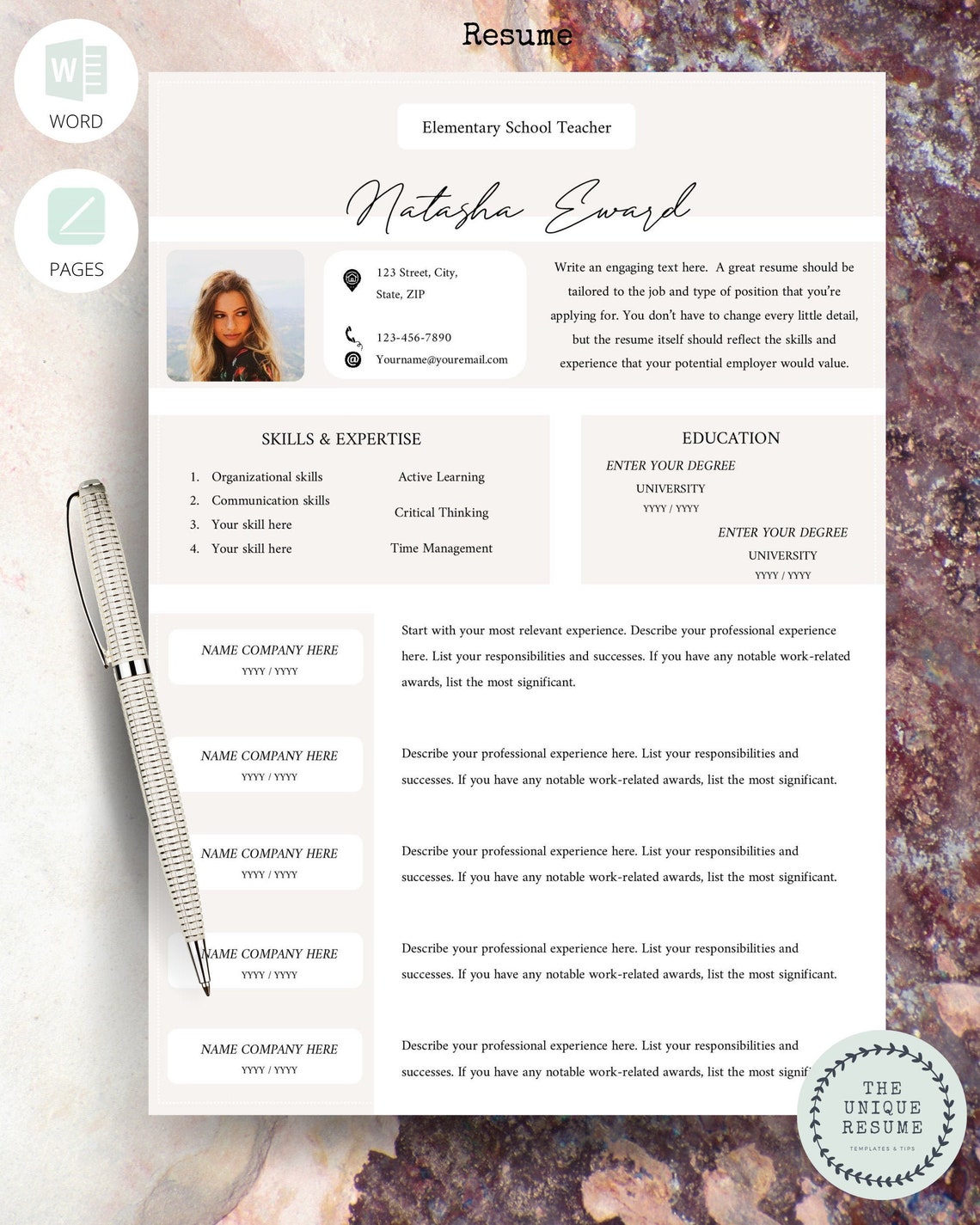 Pink Resume Template Modern Resume Creative Resume Template Teacher ...