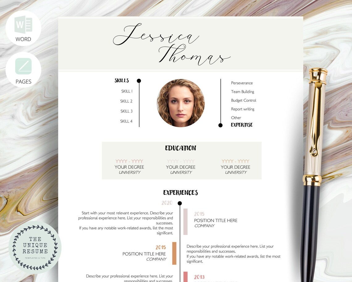 Creative Colorful CV Resume Template Word Pages | Etsy