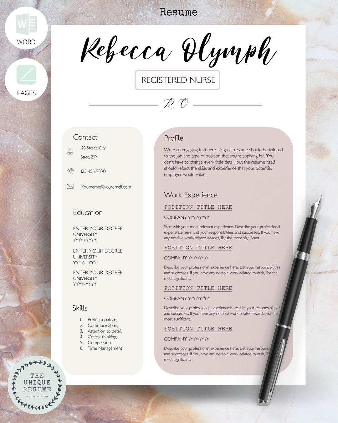 Pink Resume Template Digital Resume Template Resume Builder Instant ...