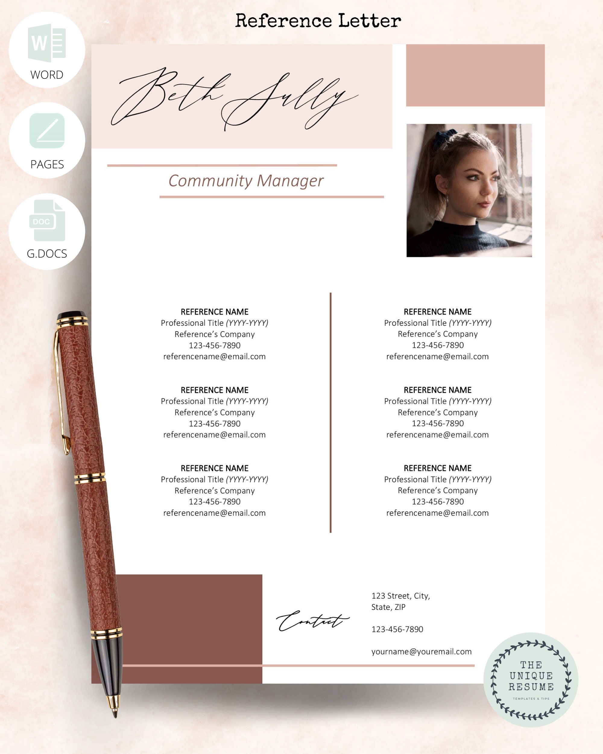Boho Pink Resume Template CV Template for Google Docs, Word and Mac ...