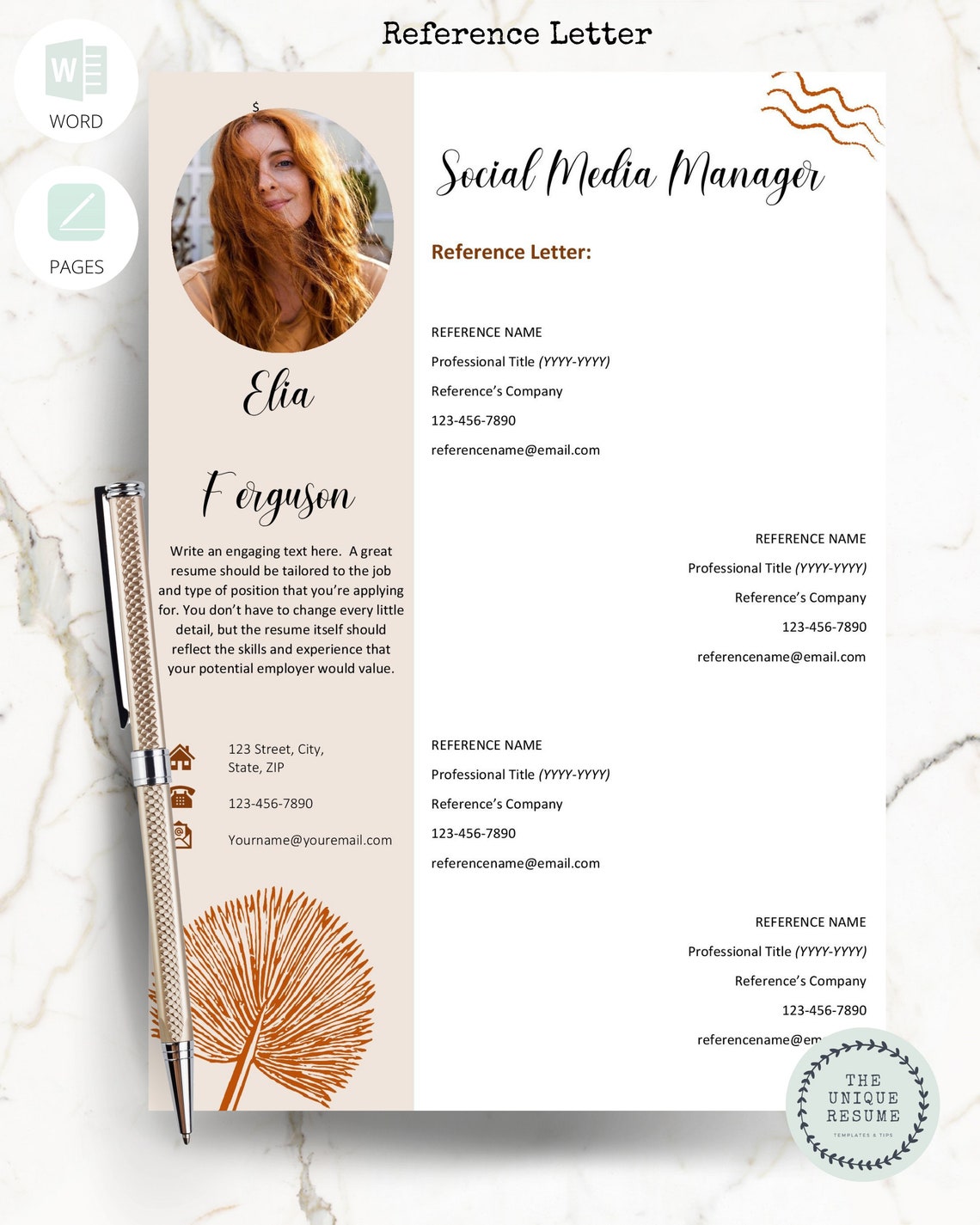 Boho Resume Template for Word and MAC Pages Creative CV - Etsy