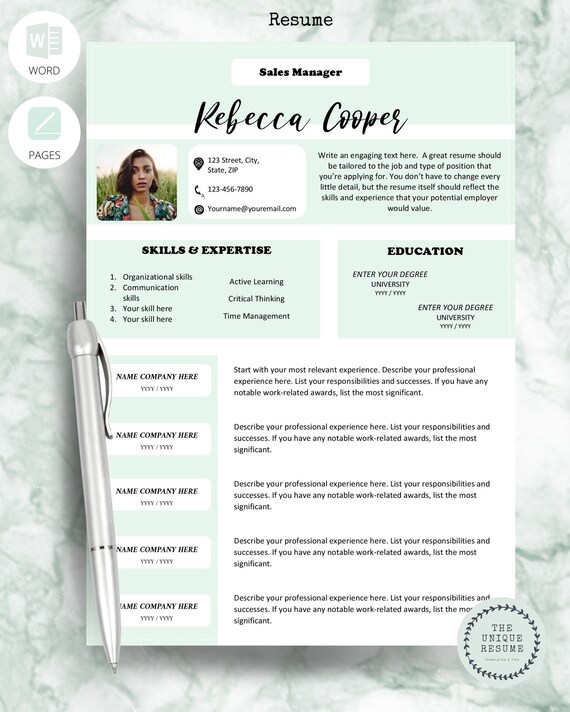 Green Resume Template for Word Pages Creative CV Resume - Etsy