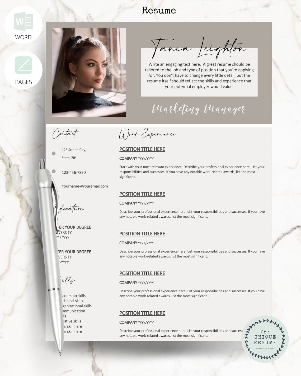 Chic and Design CV Resume Template CV Template Modern - Etsy
