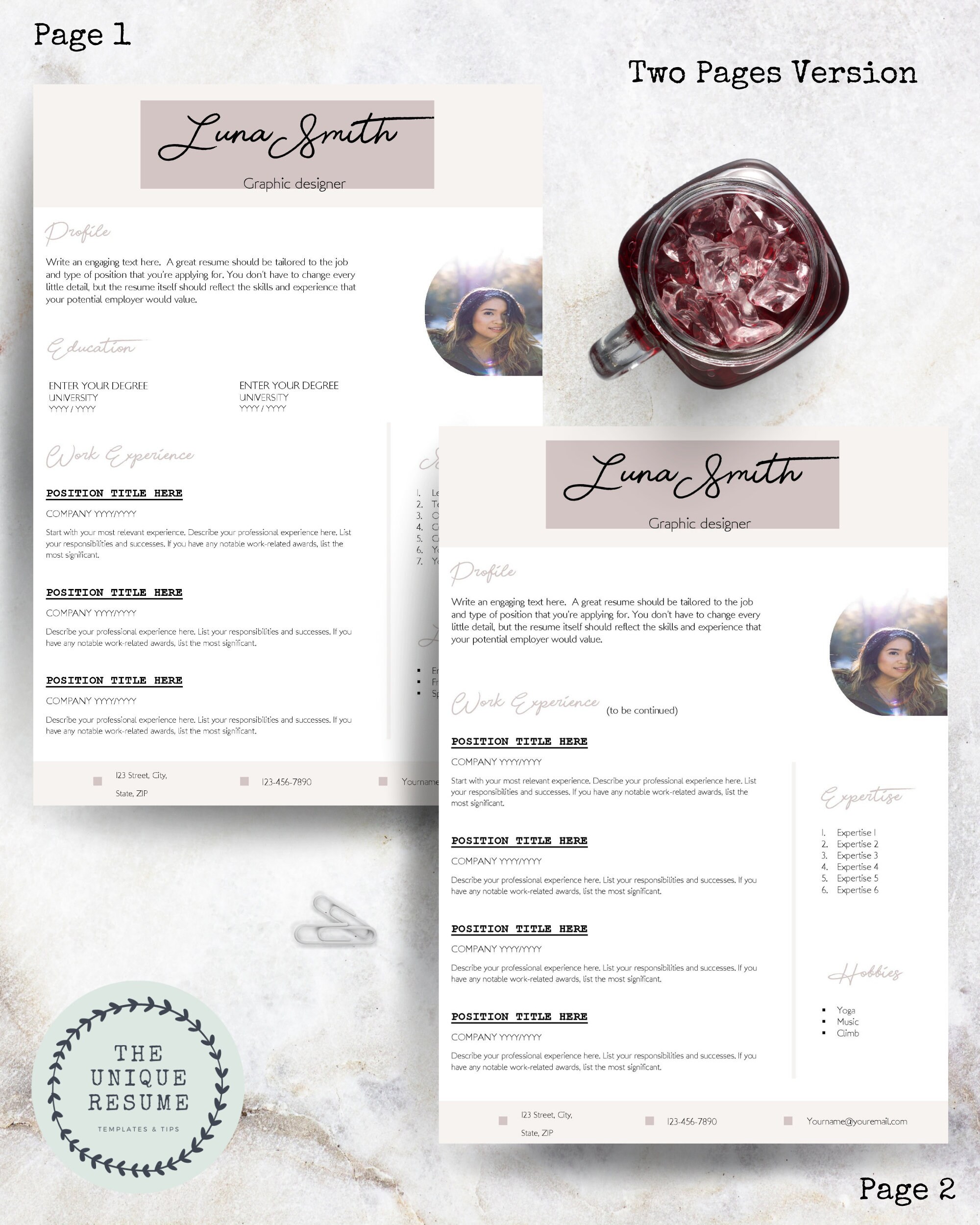 Modern Resume Template, Graphic Designer CV Template, Cover Letter, Two ...