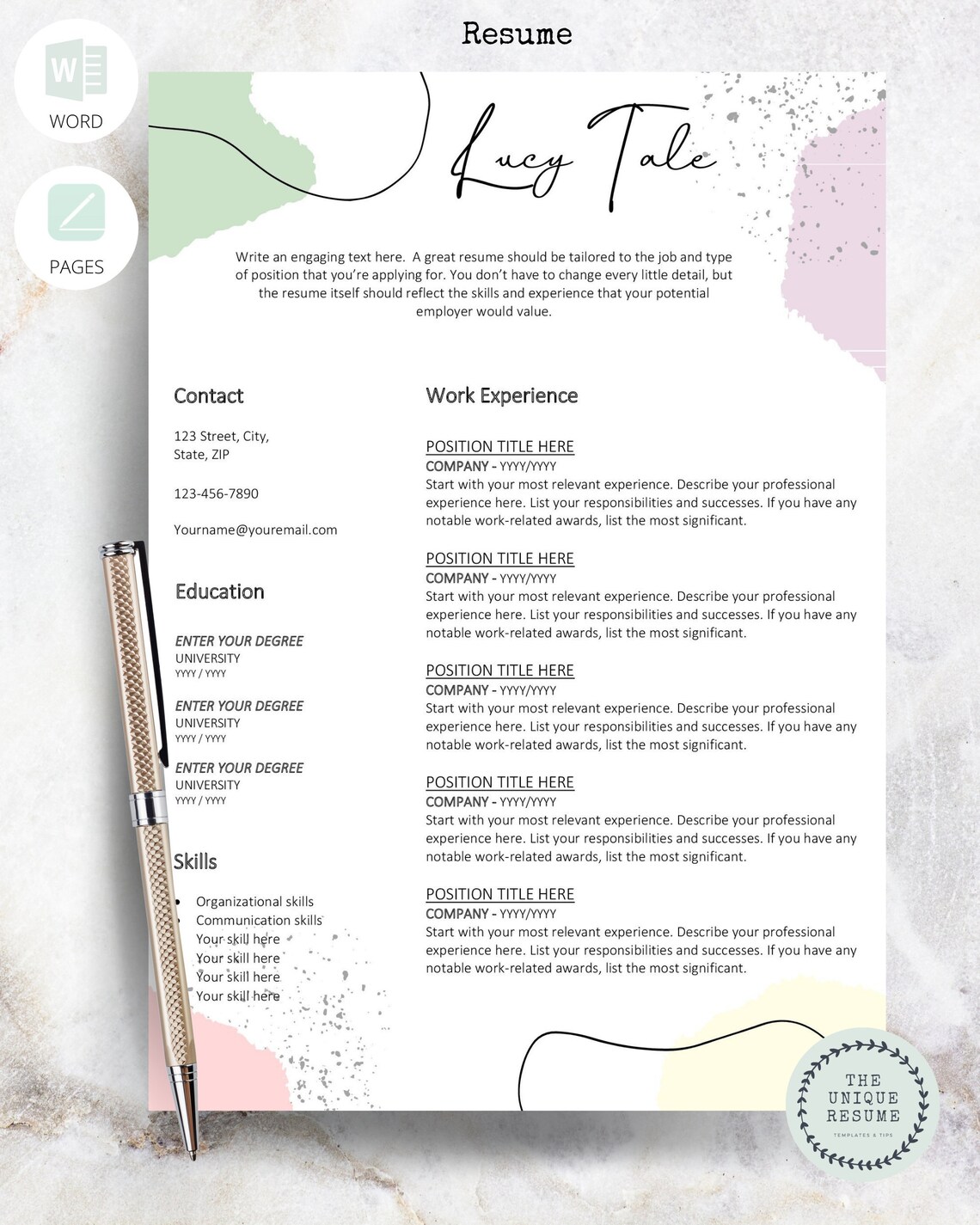 Colorful CV Resume Template CV Template Modern - Etsy