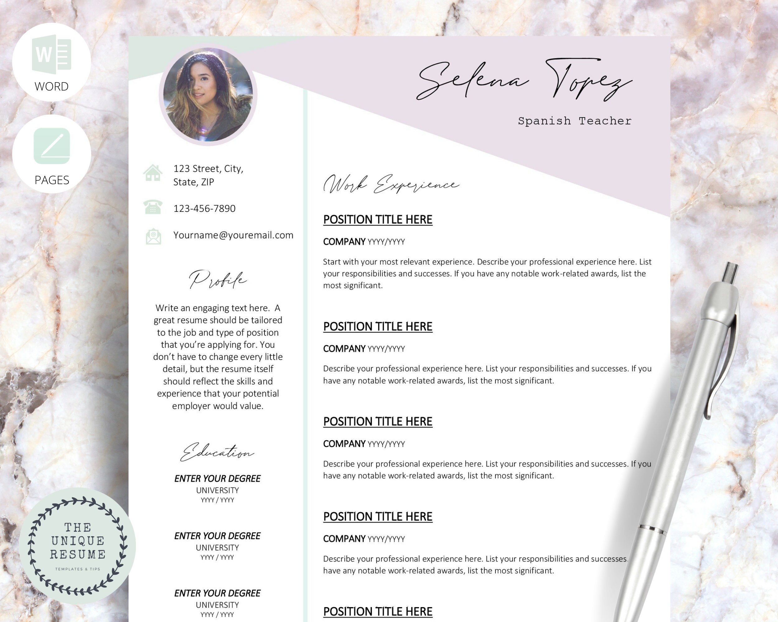 Colorful Resume Template With Photo, Modern CV Template for Creative ...