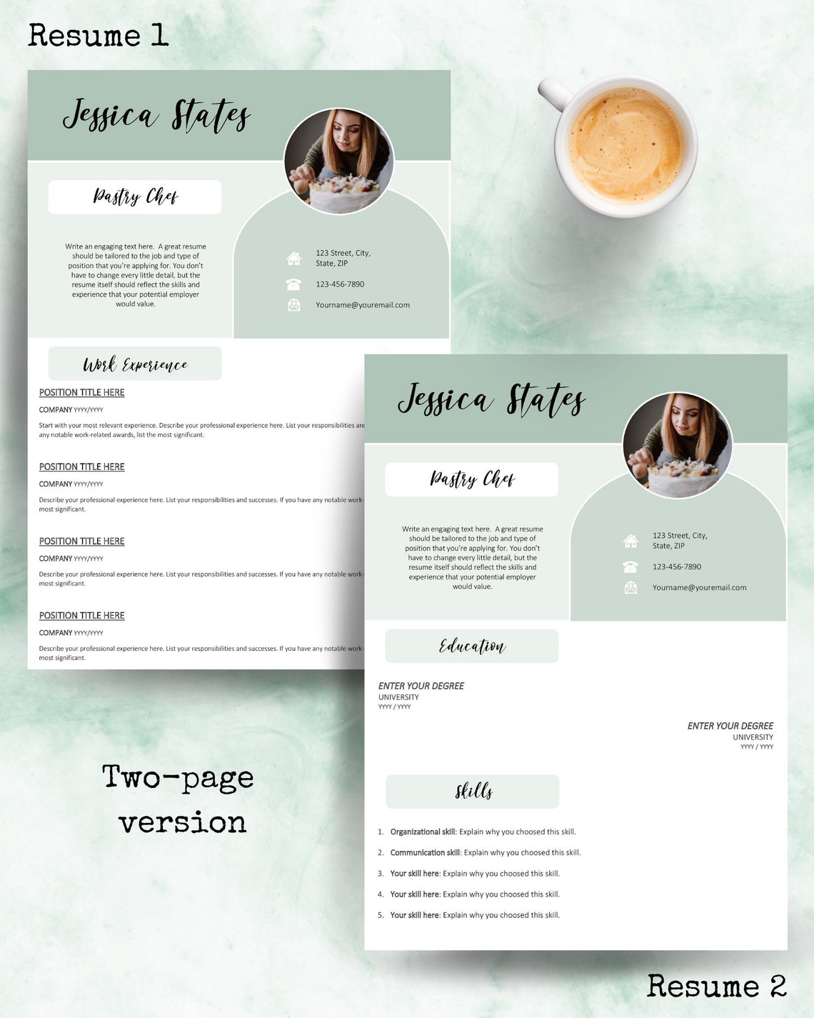 Green Resume Template for Word, Pages Creative and Modern CV, Resume ...