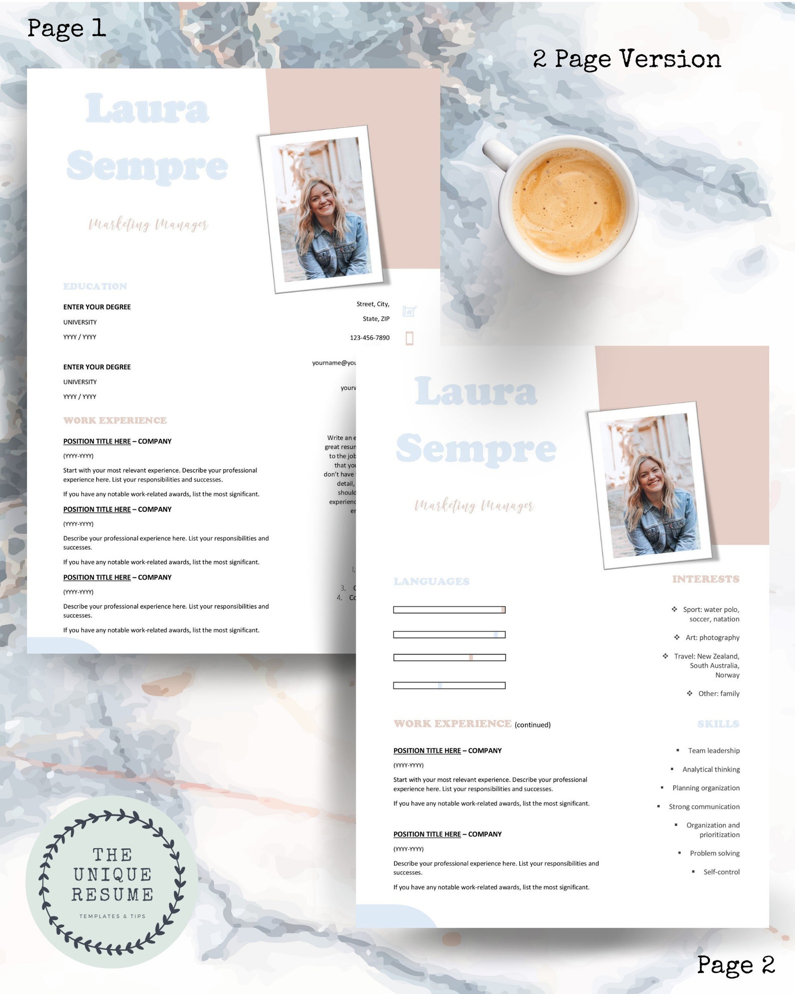 Pink and Blue Creative Resume Template Modern CV Template for Word ...