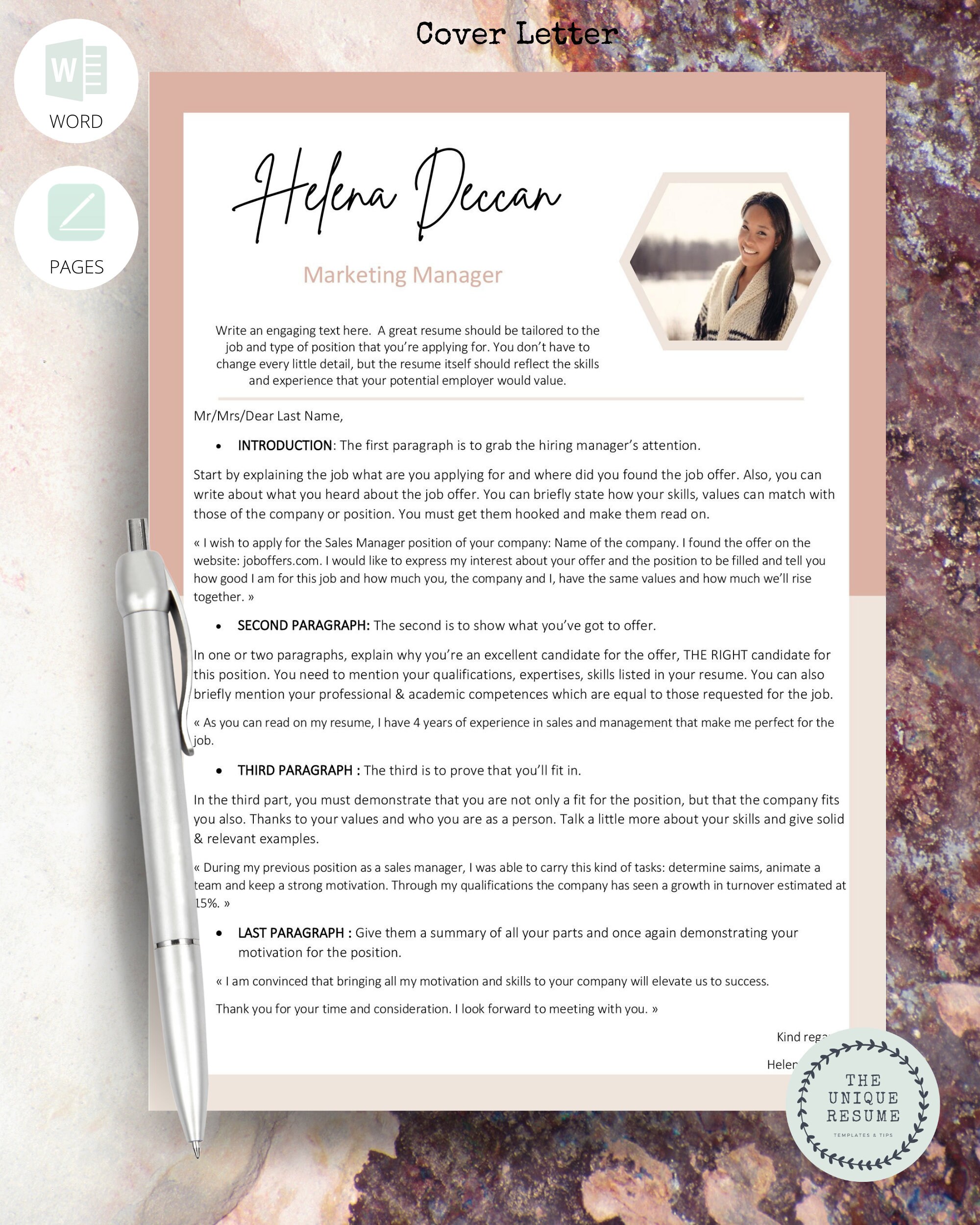 Pink CV Resume Template for MS Word and MAC Pages Cv Template With ...