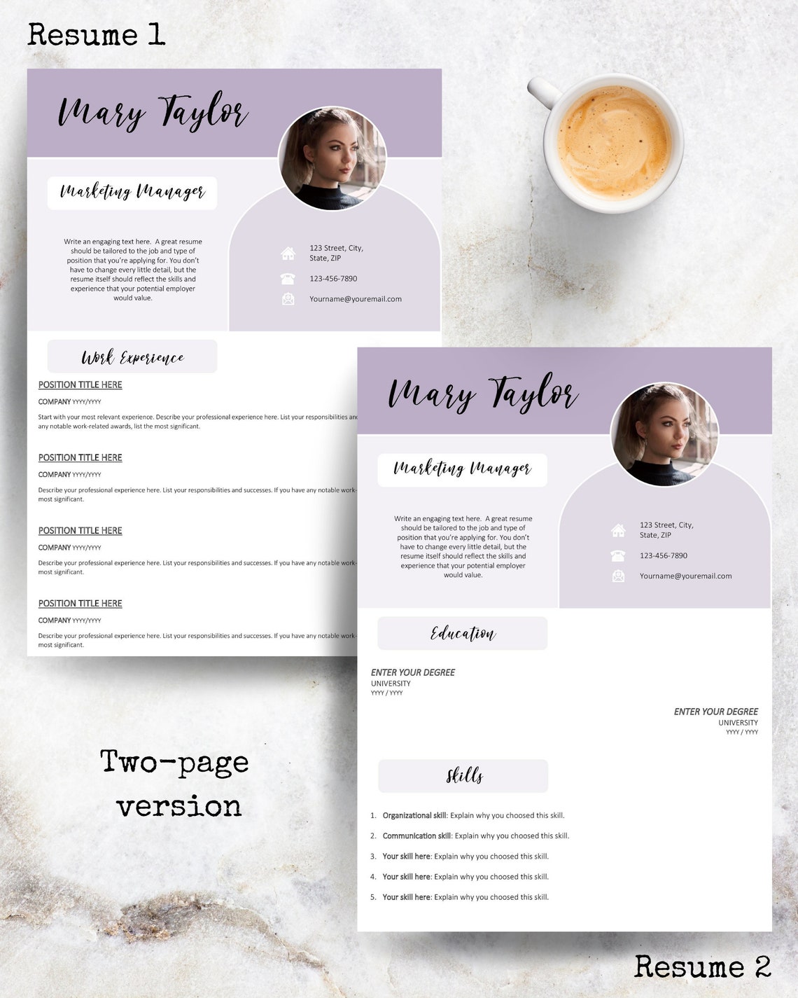 Violet Resume Template for Word, Pages Creative and Modern CV, Resume ...