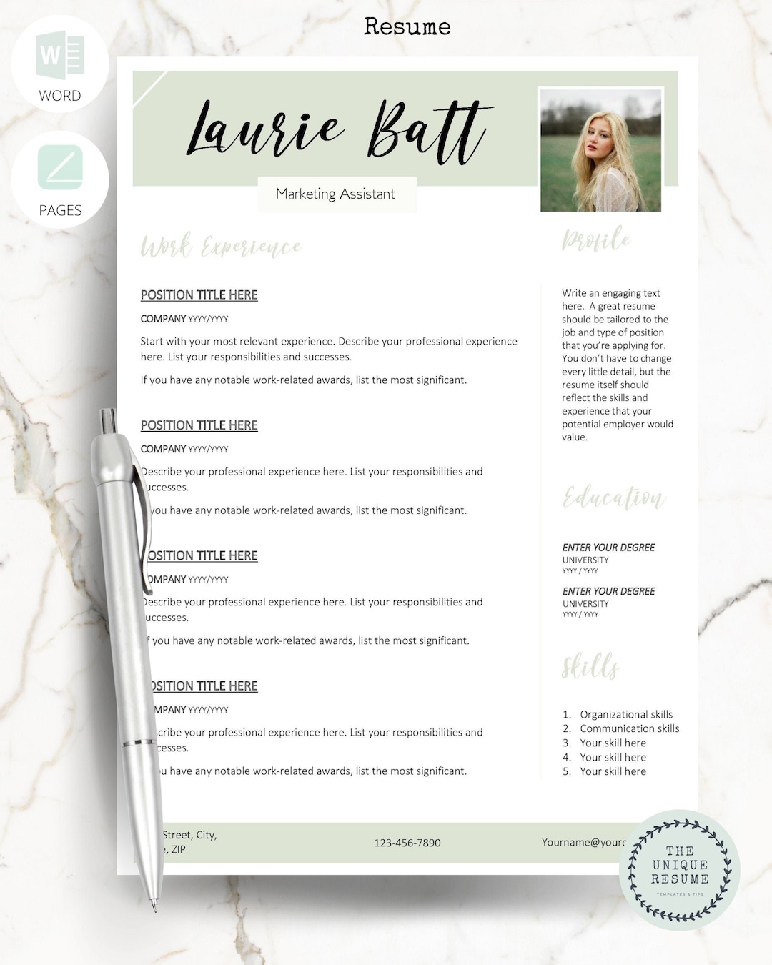 Green CV Template for Marketing Assistant Green Modern and Creative ...