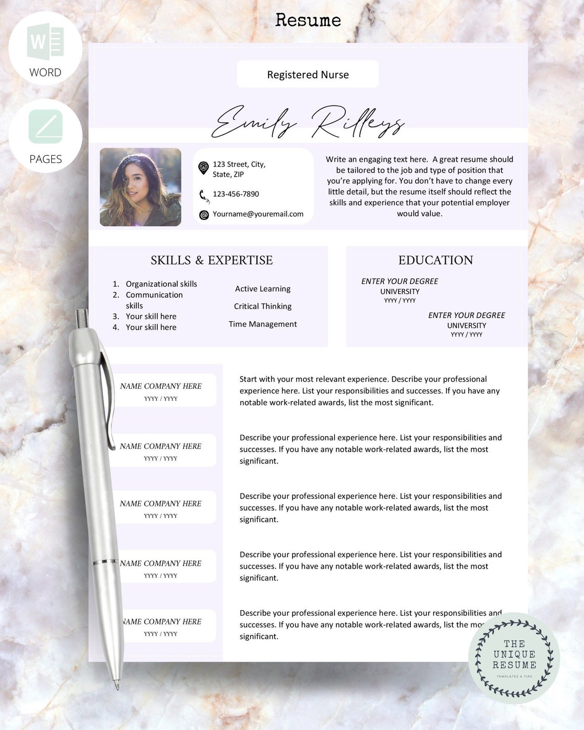 Violet Resume Template for Word Pages Creative CV Resume - Etsy
