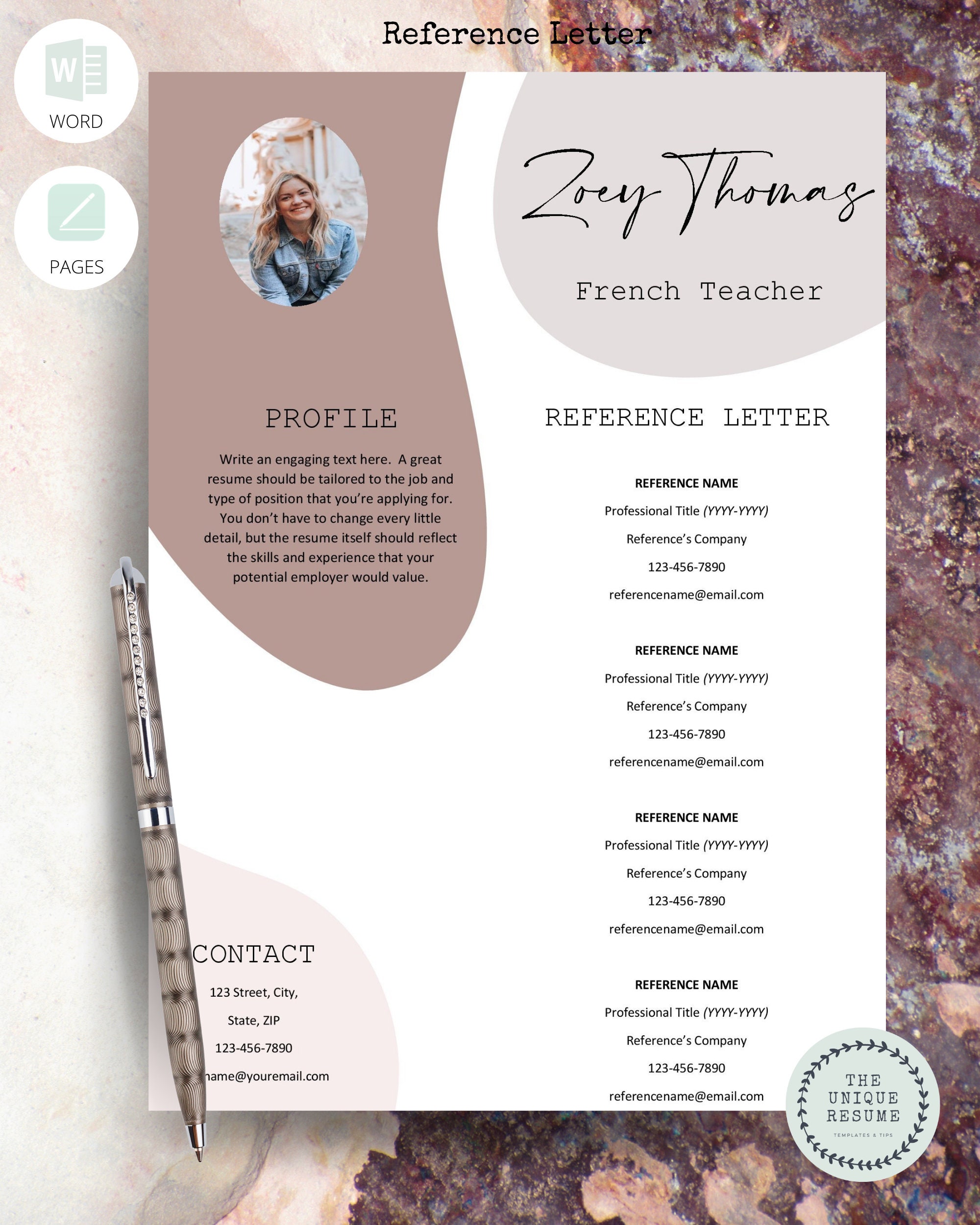 Pink Resume CV Template for Word and Pages Digital Download - Etsy Canada