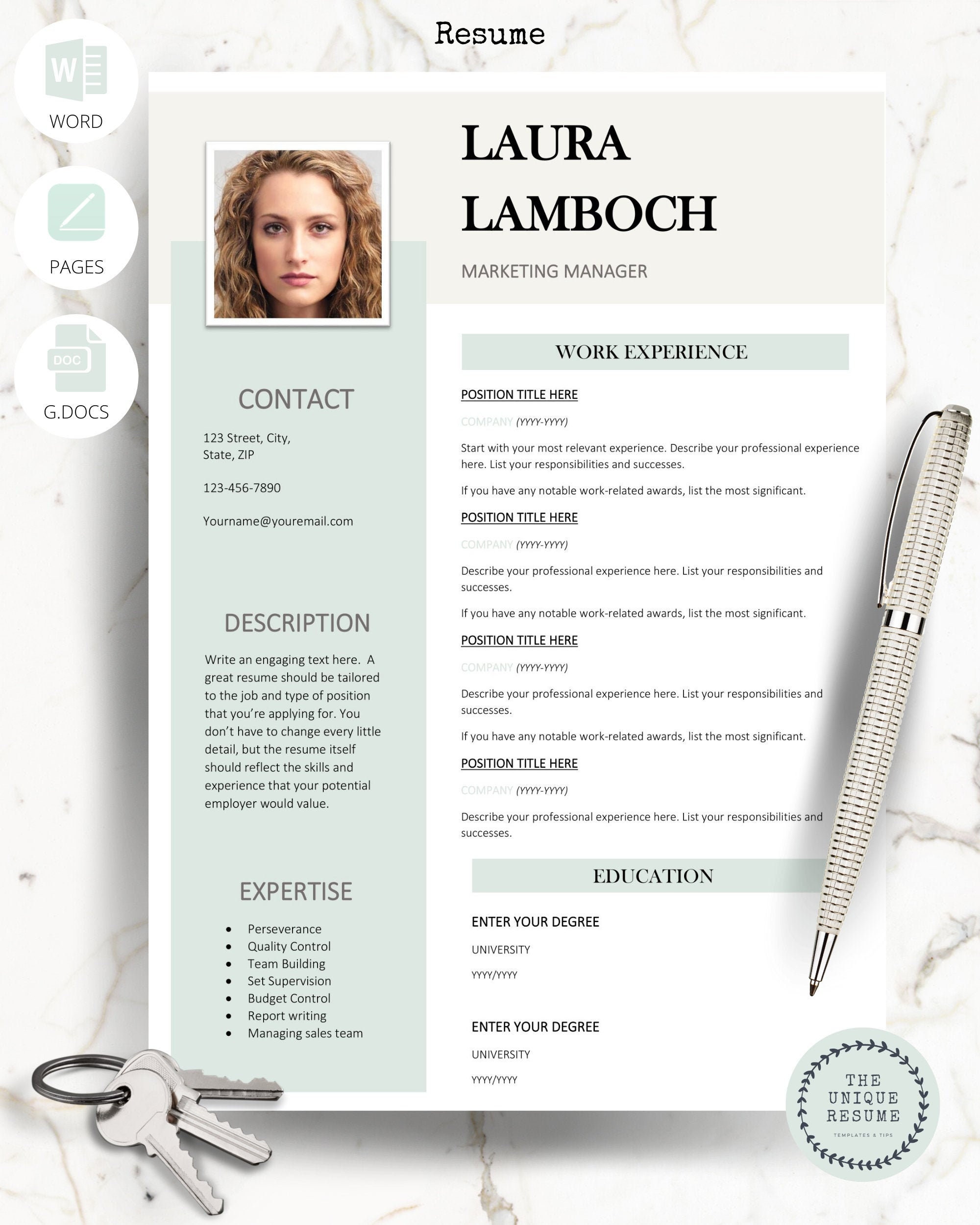 Scandinavian & Minimalist Resume Template Resume Template for MS Word ...
