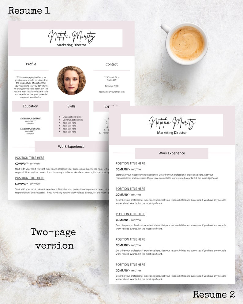 Pink Resume Template for Word & Pages Modern and Creative CV Template ...
