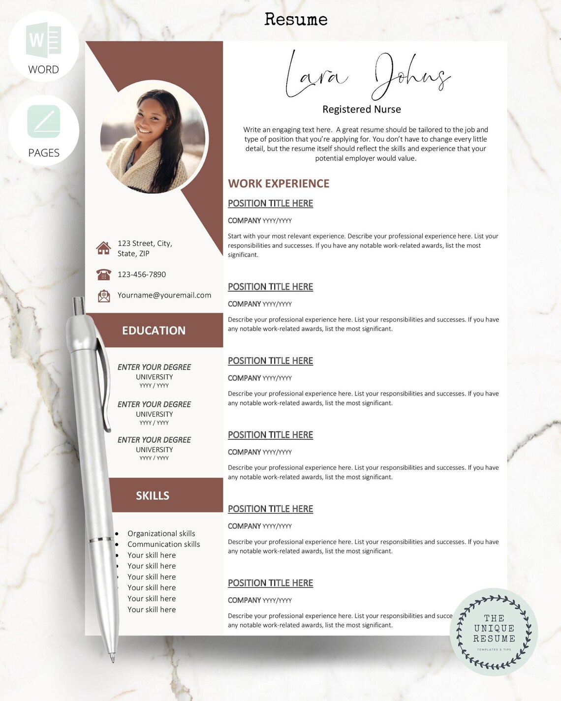Beige & Brown Modern Resume Template Word, Pages Compatible - Etsy
