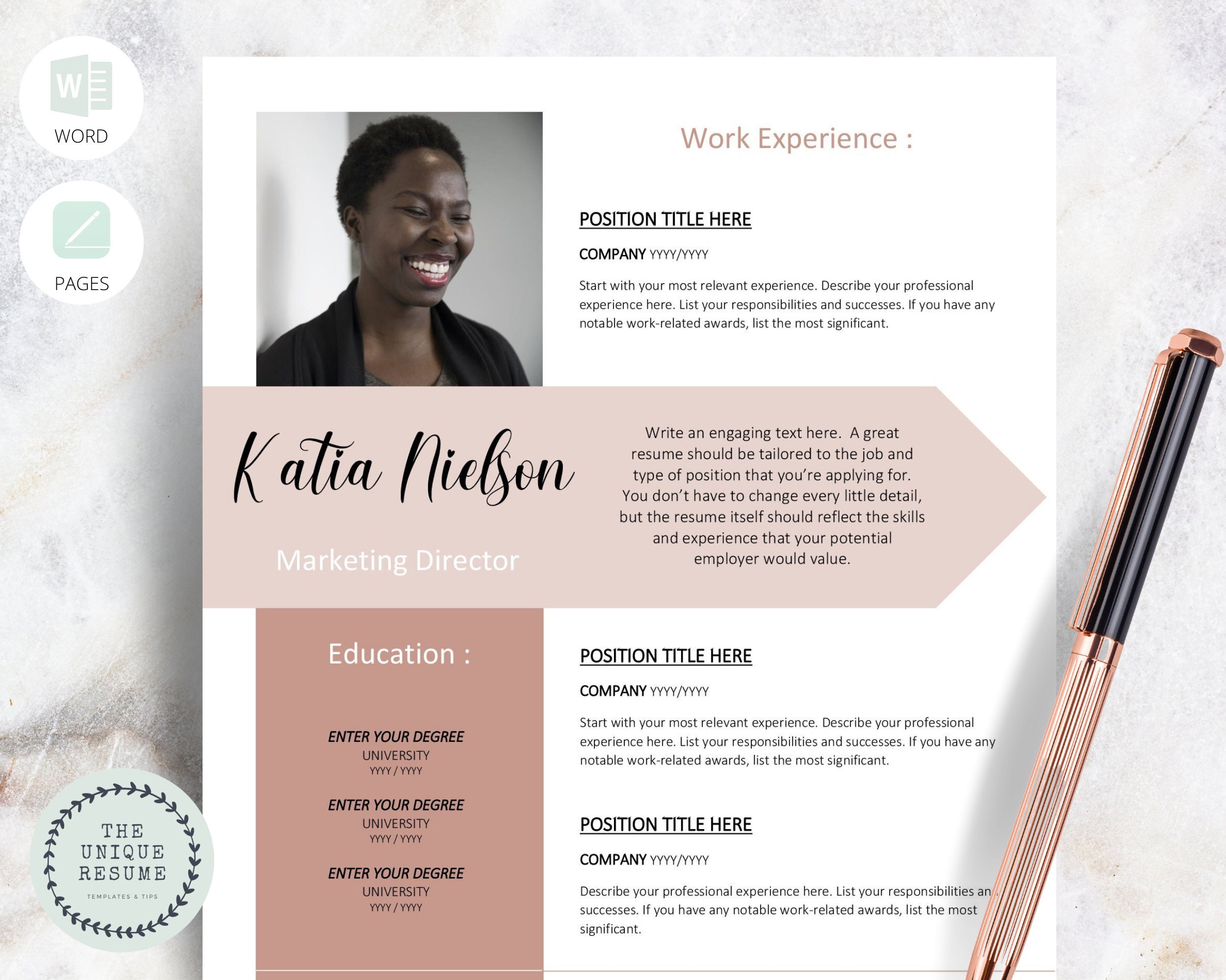Creative Resume Template Pink Cv, Resume for Woman, Girl - Etsy