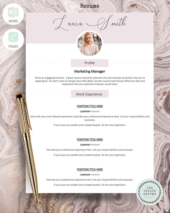 Pink Two Page Resume Template for Mac Pages and Word Pink | Etsy