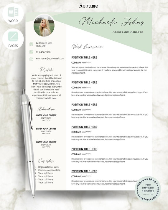 Green CV Resume Template for Pages and Word - Etsy