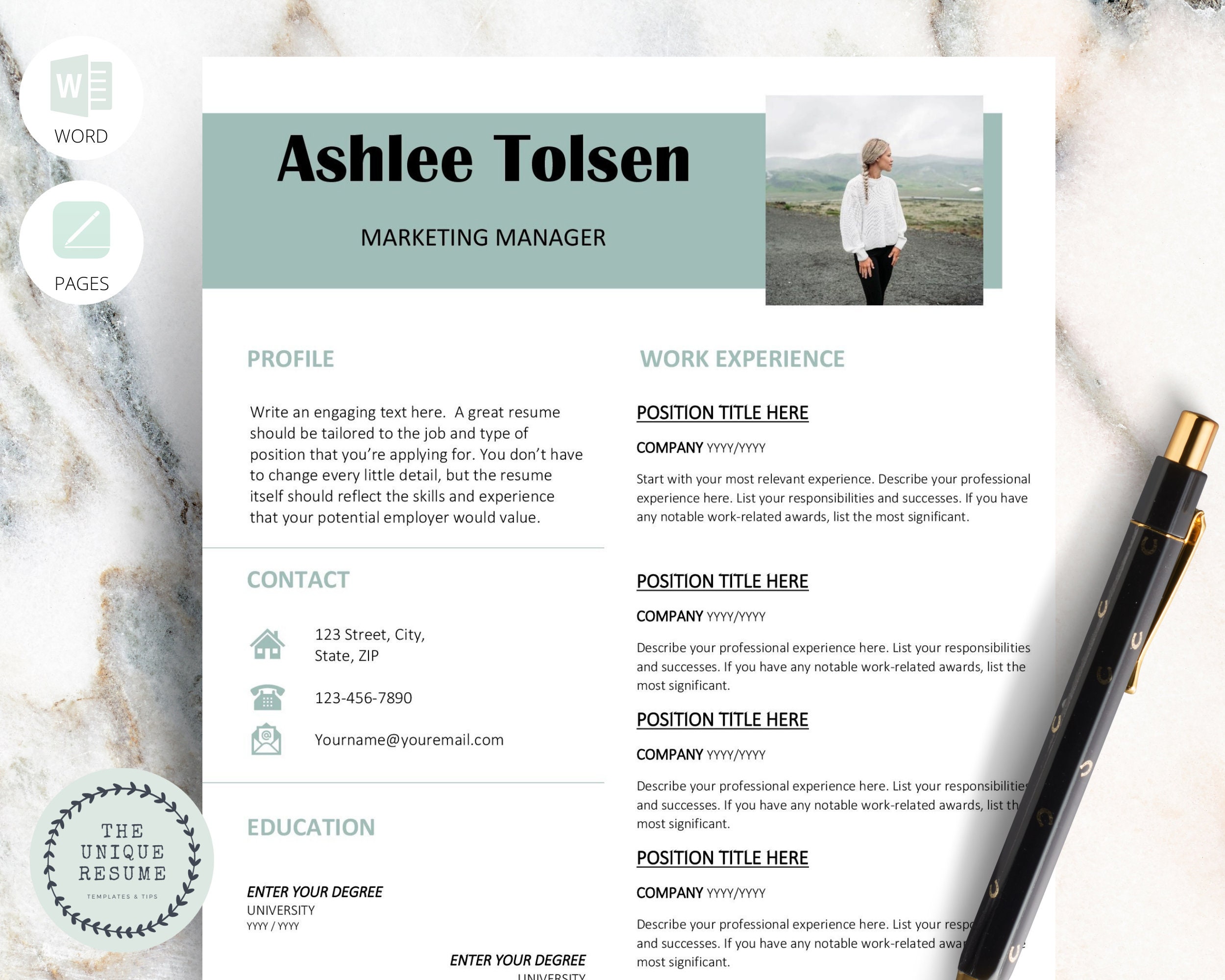 Blue Resume Template CV Template Modern Resume Design - Etsy