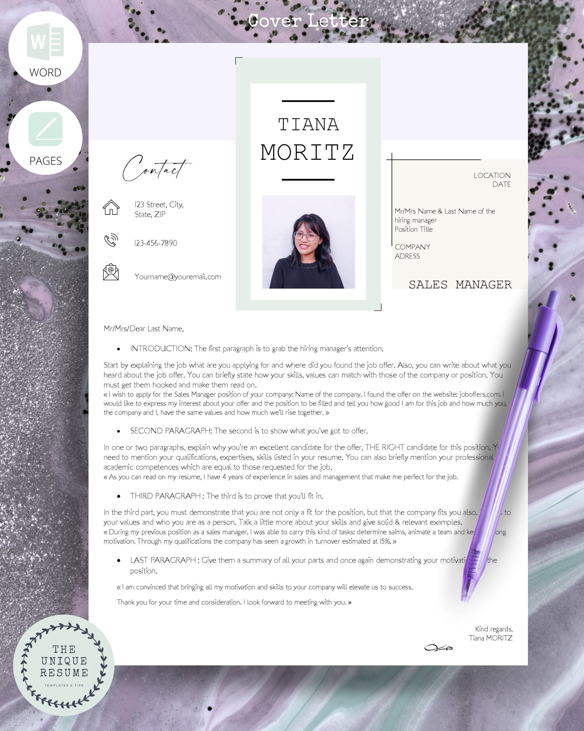 Resume Template for Word 1 Page Professional Resume Template, Cover ...