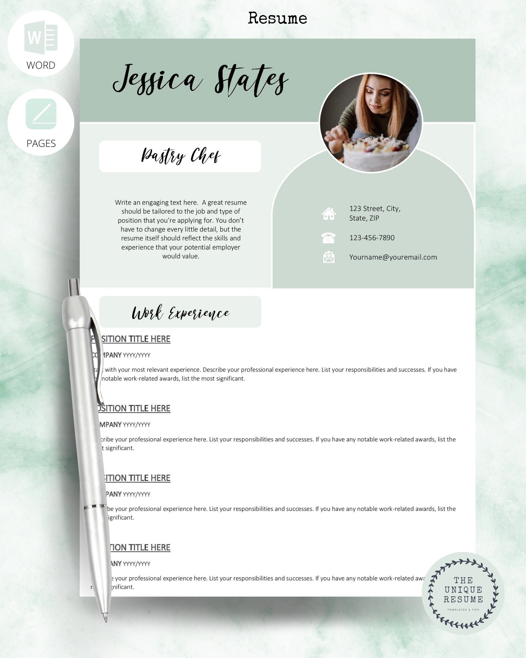 Green Resume Template for Word, Pages Creative and Modern CV, Resume ...