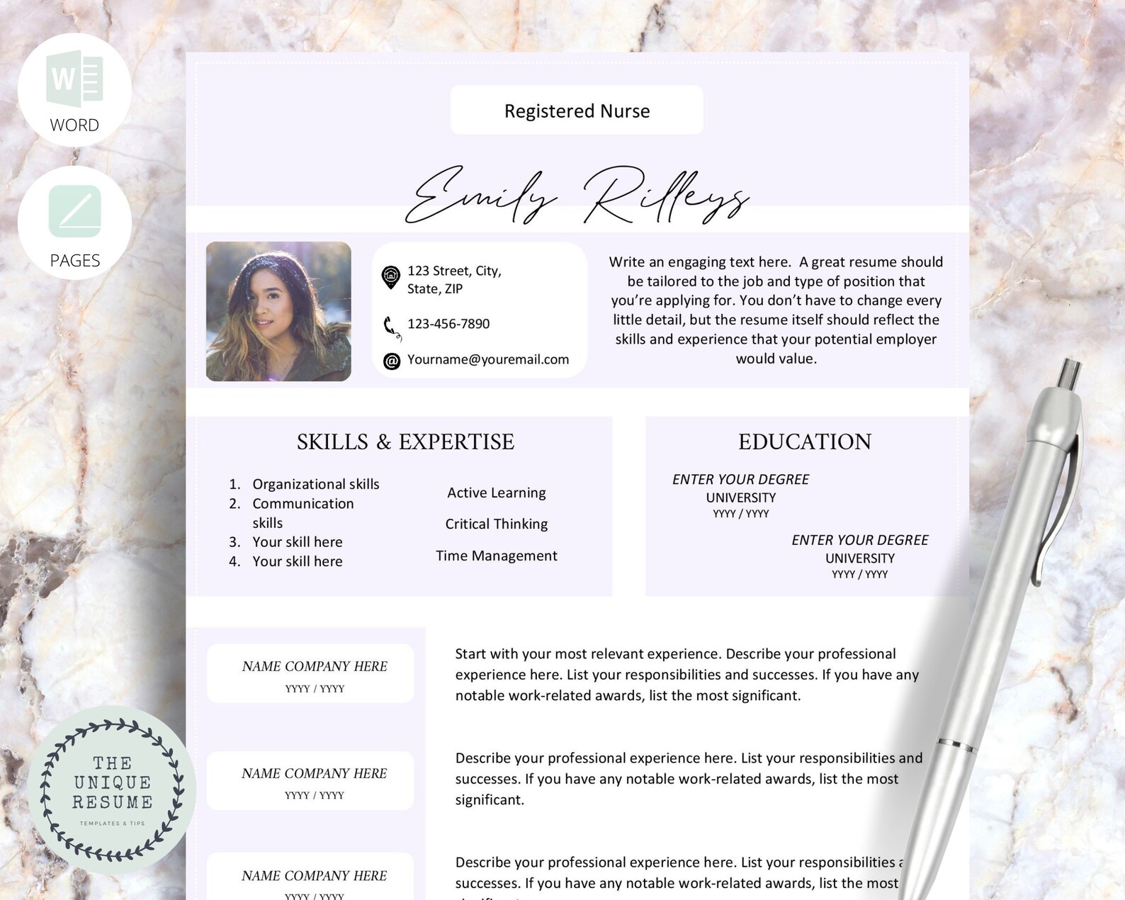 Violet Resume Template for Word Pages Creative CV Resume - Etsy