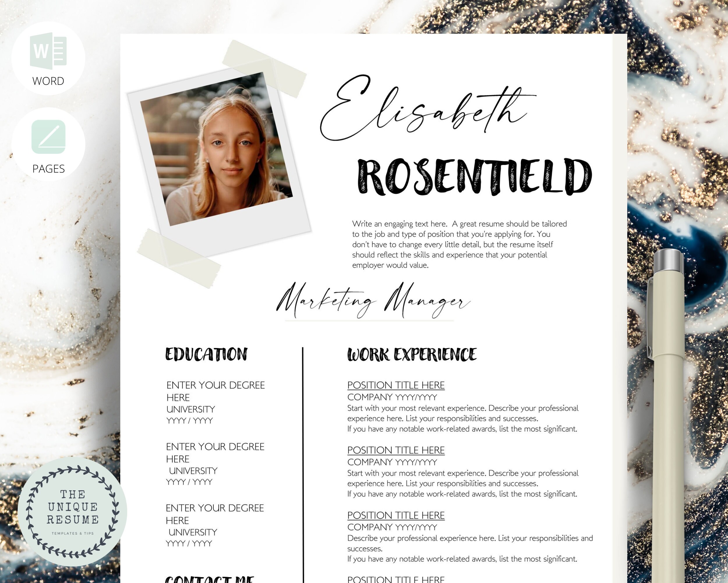 Beige Resume Template for Word and MAC Pages Creative CV - Etsy