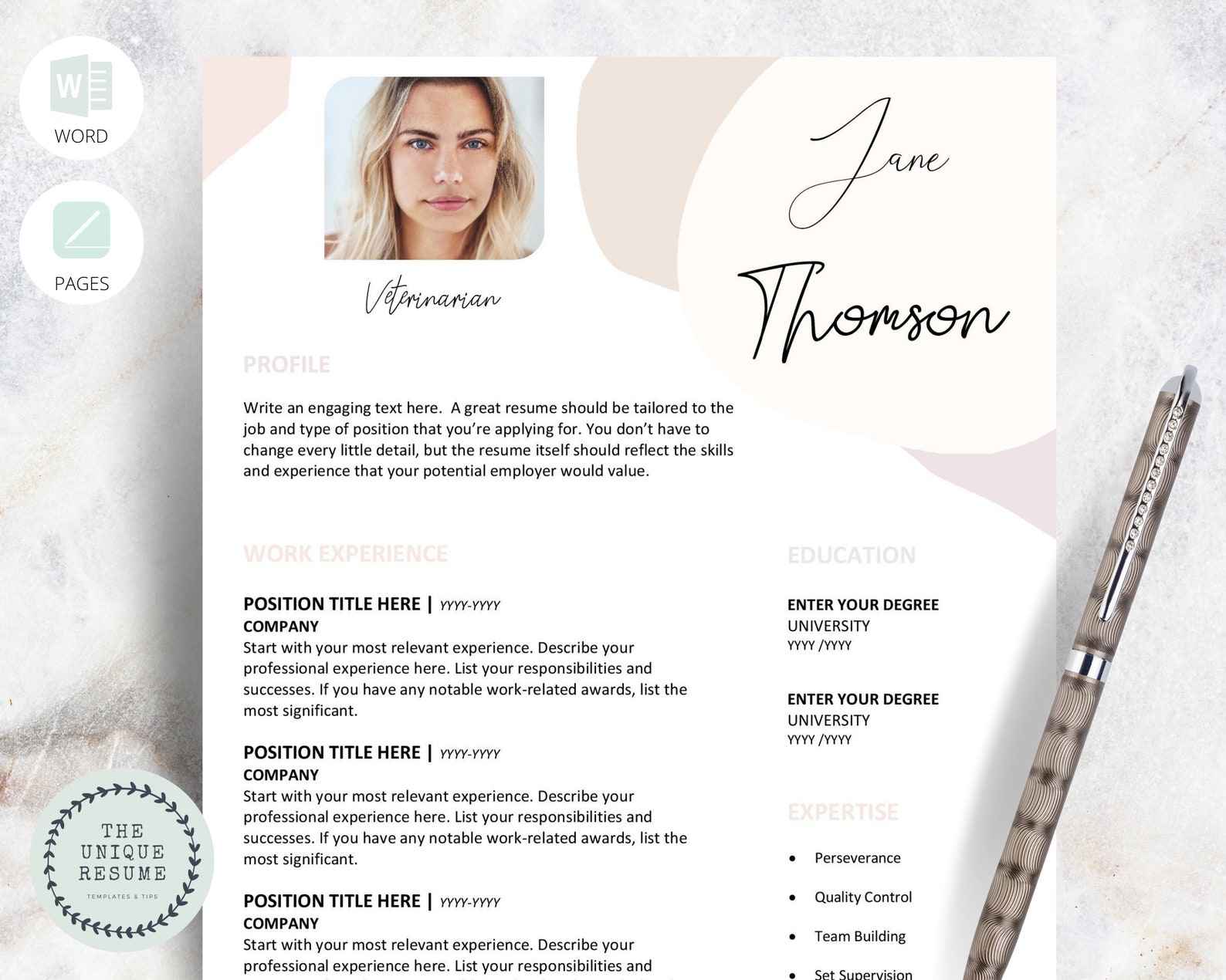Pink CV Resume Template CV Template Modern - Etsy