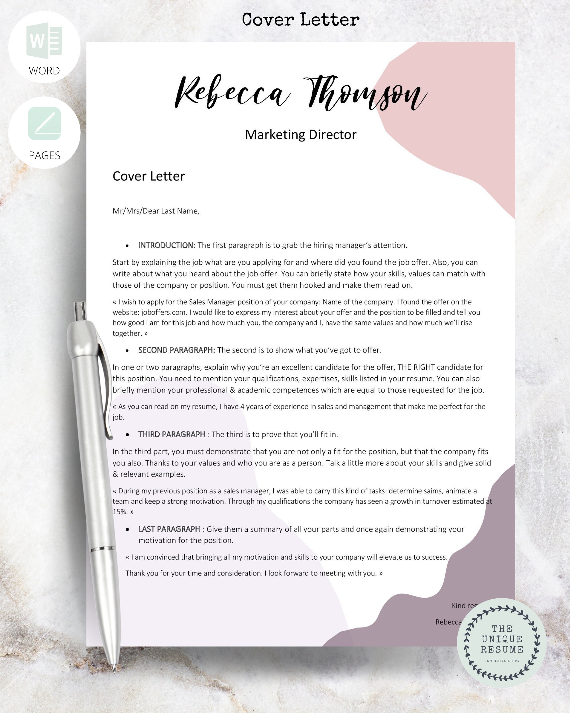 Creative & Geometric Resume Template for Word, MAC Pages CV Template ...