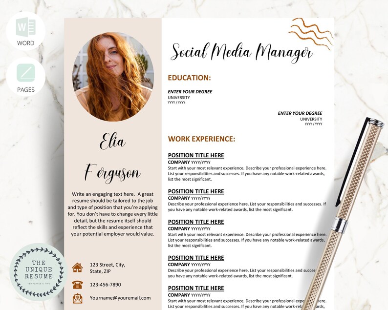 Boho Resume Template for Word and MAC Pages Creative CV - Etsy