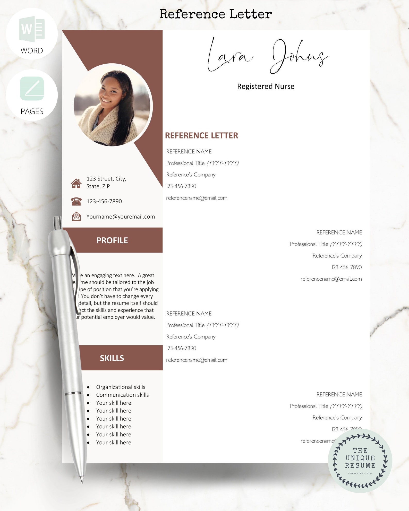 Beige & Brown Modern Resume Template Word, Pages Compatible - Etsy